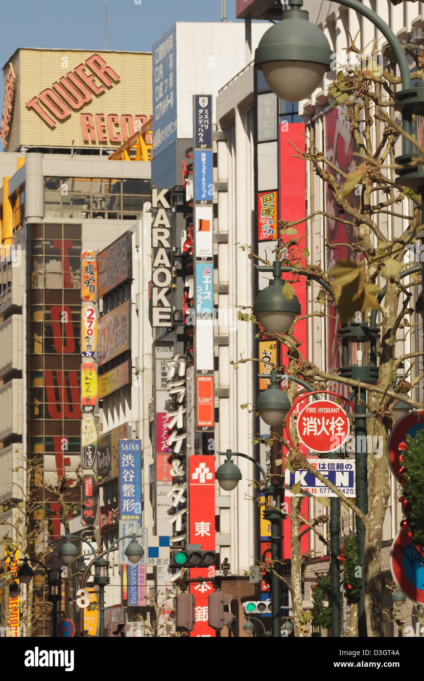 Store signs and adverts in Shibuya district, Tokyo, japan Stock Photo ...