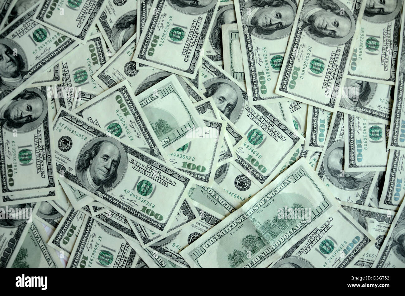 American dollars banknotes. Hundred dollars bills mixed together Stock ...