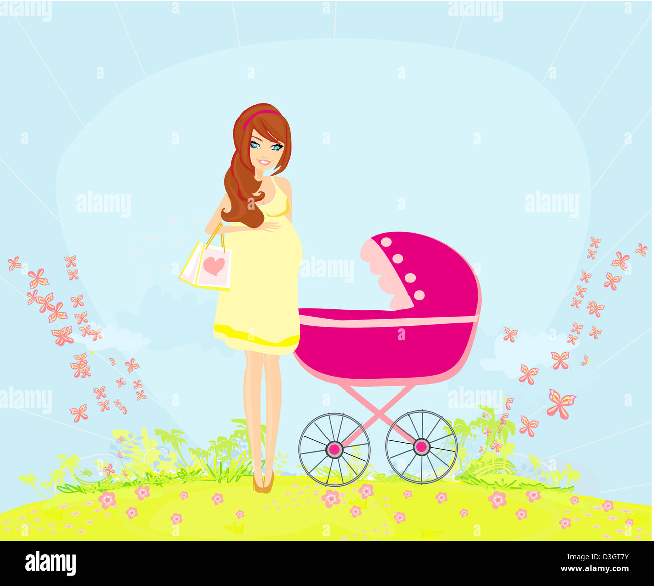 Pregnant Woman Pushing Baby Stroller High Resolution Stock Photography ...