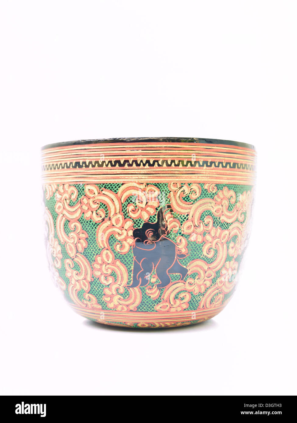 A lacquer-wear bowl with elephant pattern, traditional handicraft from ...