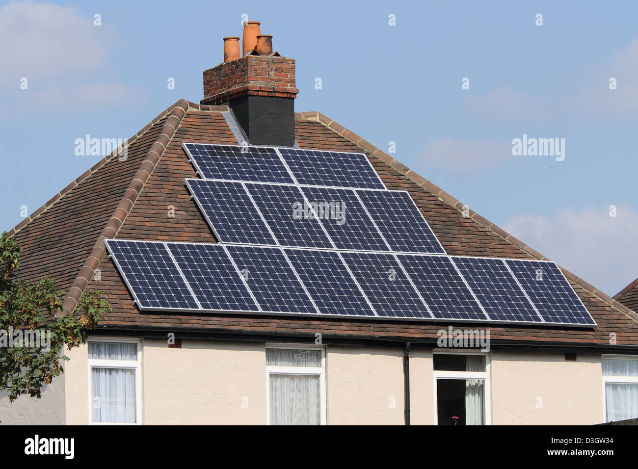 Solar photovoltaic panel array on house roof Stock Photo - Alamy