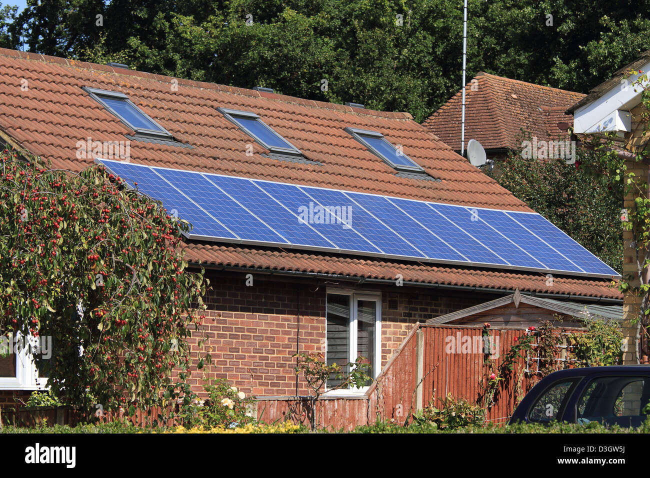 Solar photovoltaic panel array on house roof Stock Photo - Alamy