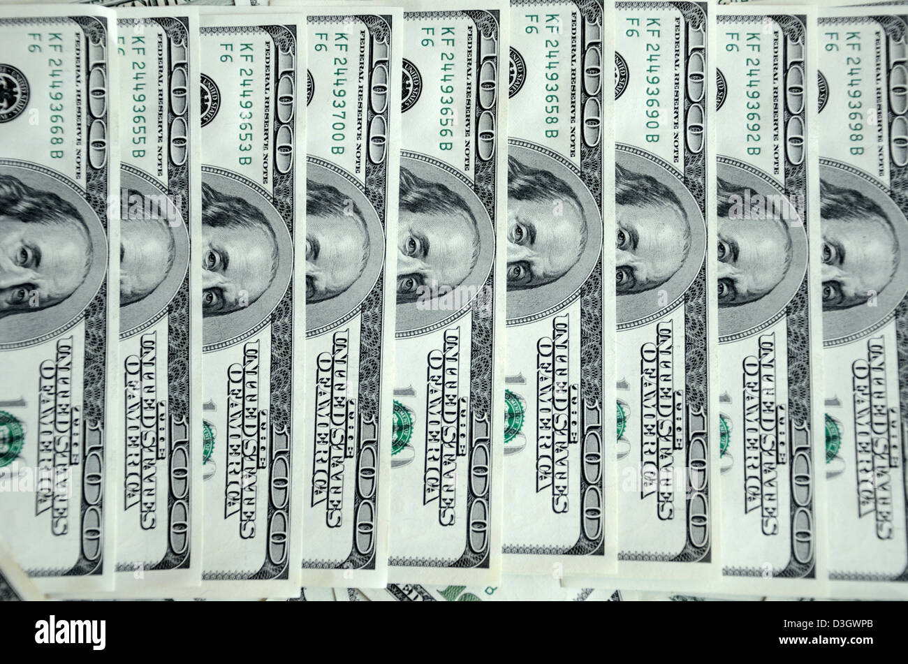 American dollars banknotes. Hundred dollars bills mixed together Stock ...