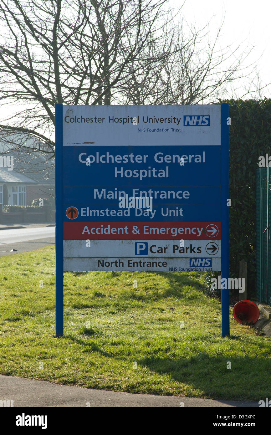 Colchester General Hospital - sign board at the main entrance Stock ...