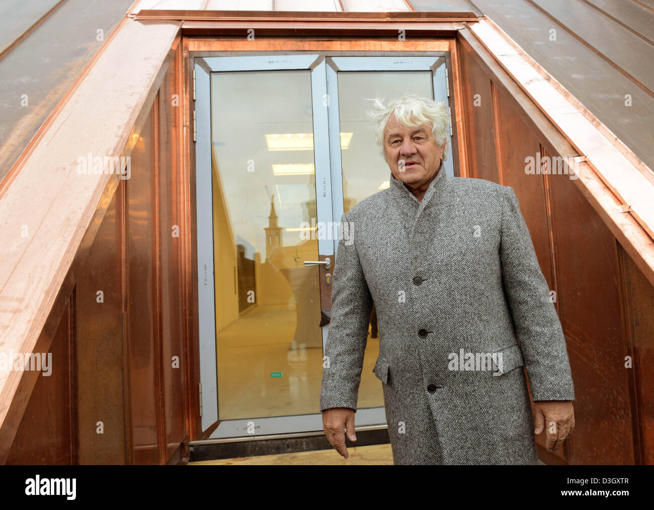 SAP founder and patron Hasso Plattner stands on the roof of the new ...