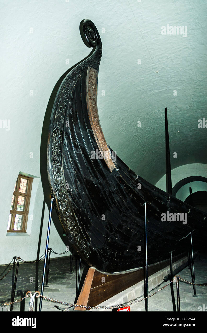 The Oseberg ship, a well-preserved Viking ship discovered in a large ...