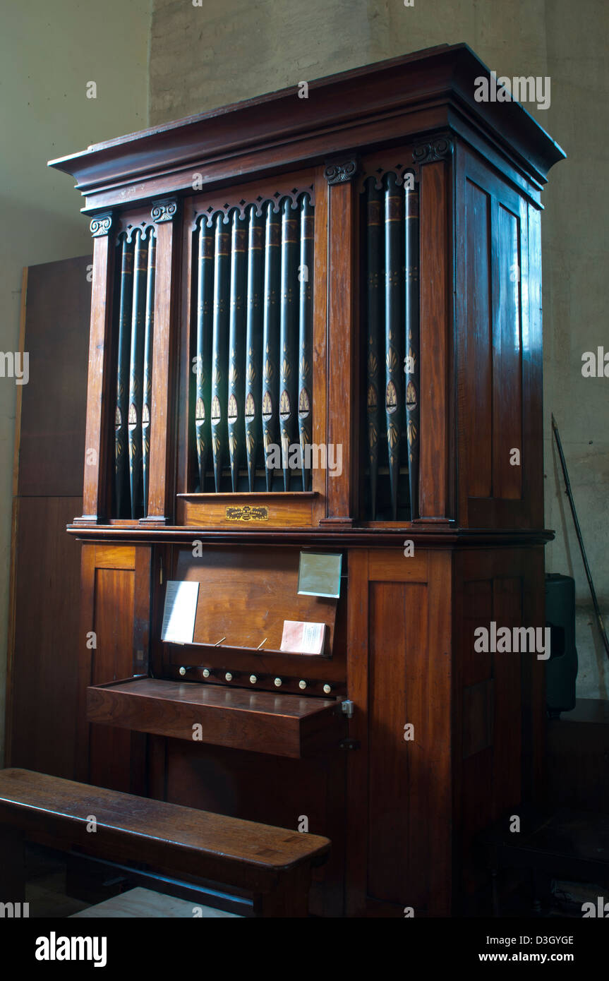 The organ in St. Andrew`s Church, Cold Aston, Gloucestershire, England ...