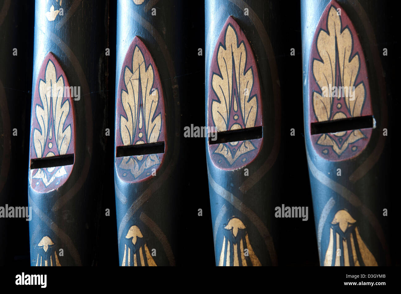 The organ pipes in St. Andrew`s Church, Cold Aston, Gloucestershire ...