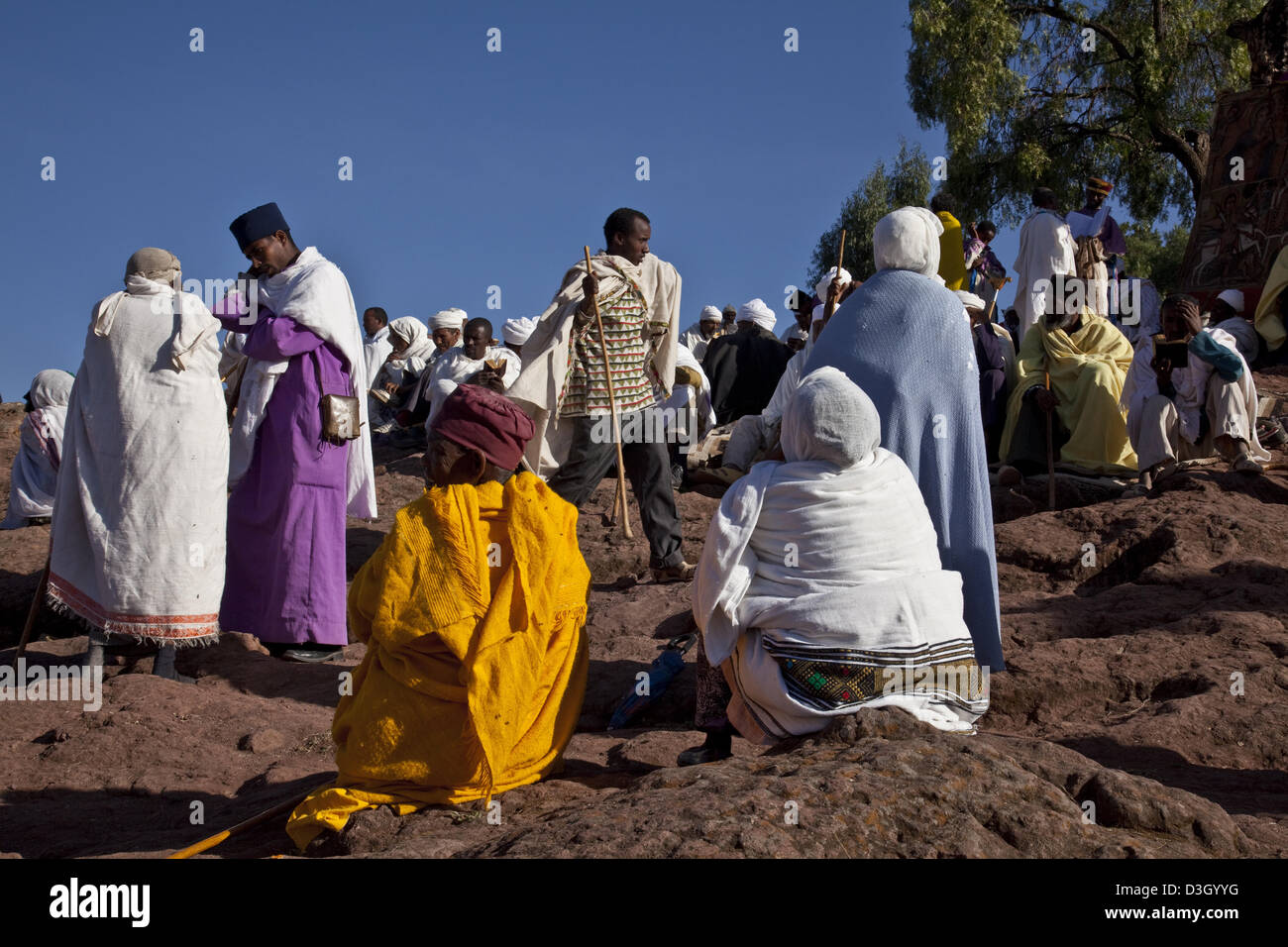 Christian Pilgrims Attending An Outdoor Church Service, Lalibela ...