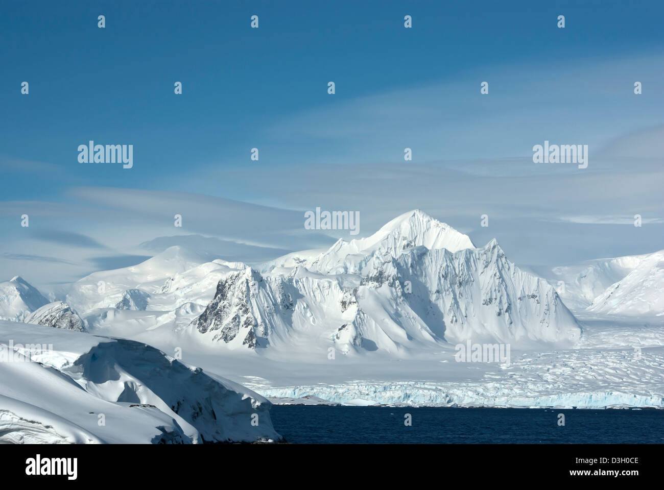 Shackleton Mountain in the west of the Antarctic Peninsula on a cloudy ...
