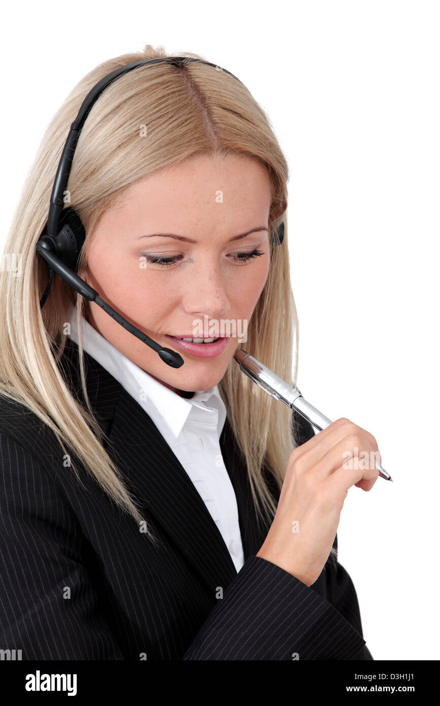 business woman speak with headset Stock Photo - Alamy