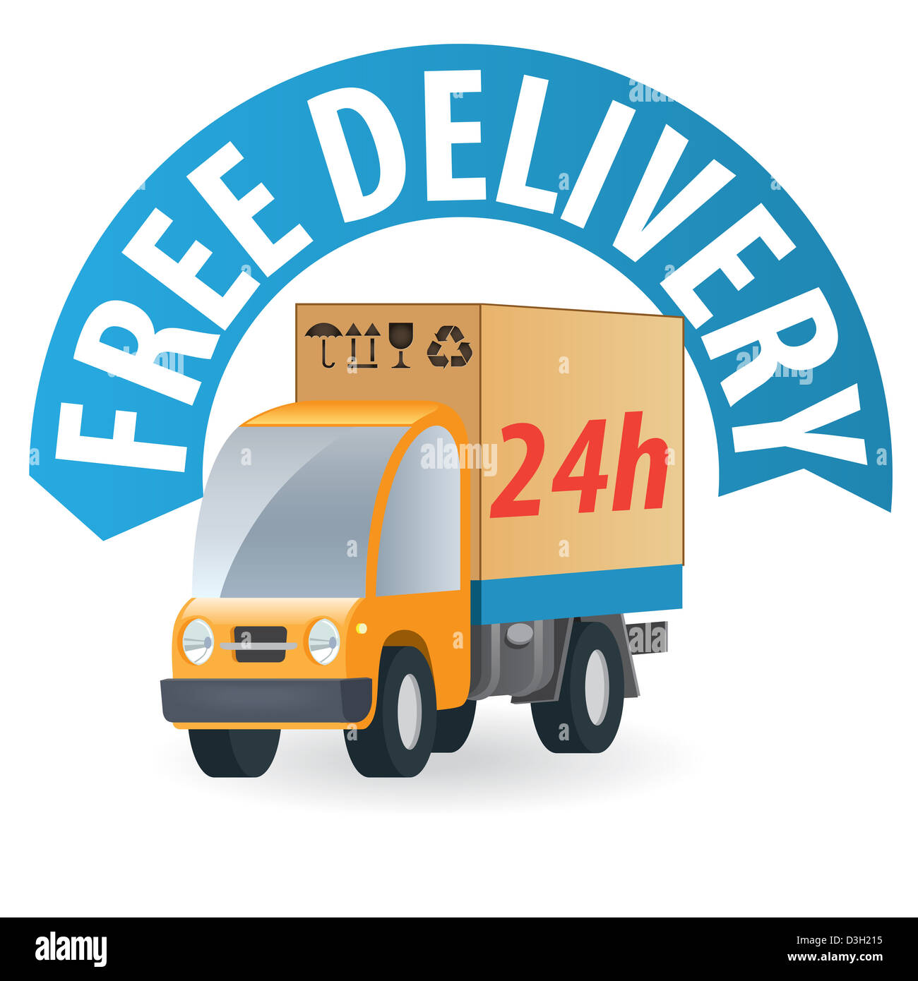 Delivery truck and sign free delivery Stock Photo - Alamy