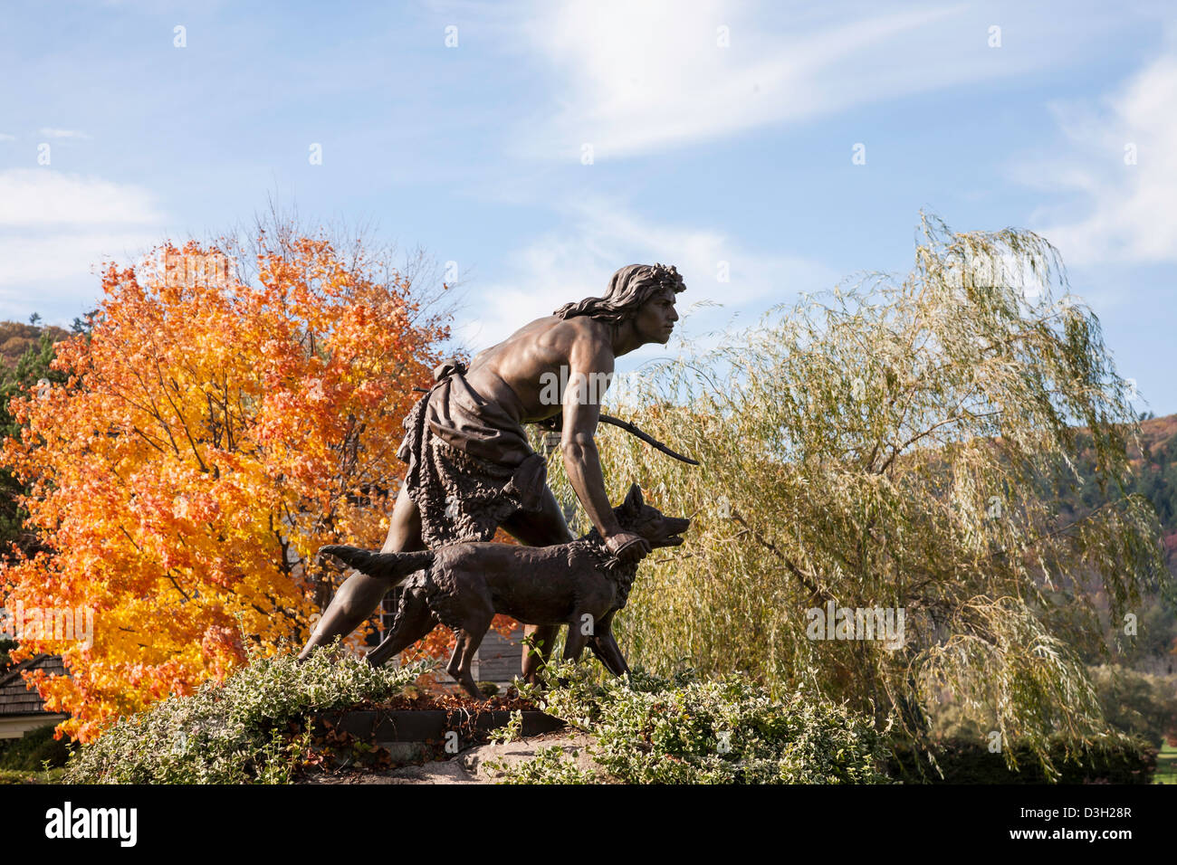 Indian Hunter Statue, Fall Foliage, Cooperstown, NY Stock Photo - Alamy
