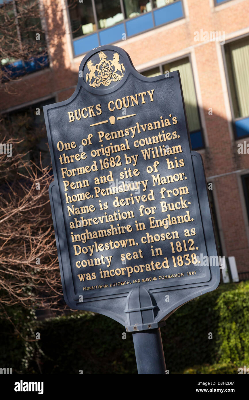 Historic Sign for Bucks County, Doylestown, PA, USA Stock Photo - Alamy