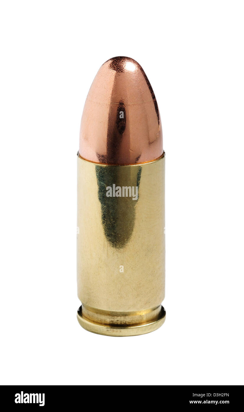 9mm Winchester Luger bullet against white backdrop Stock Photo - Alamy