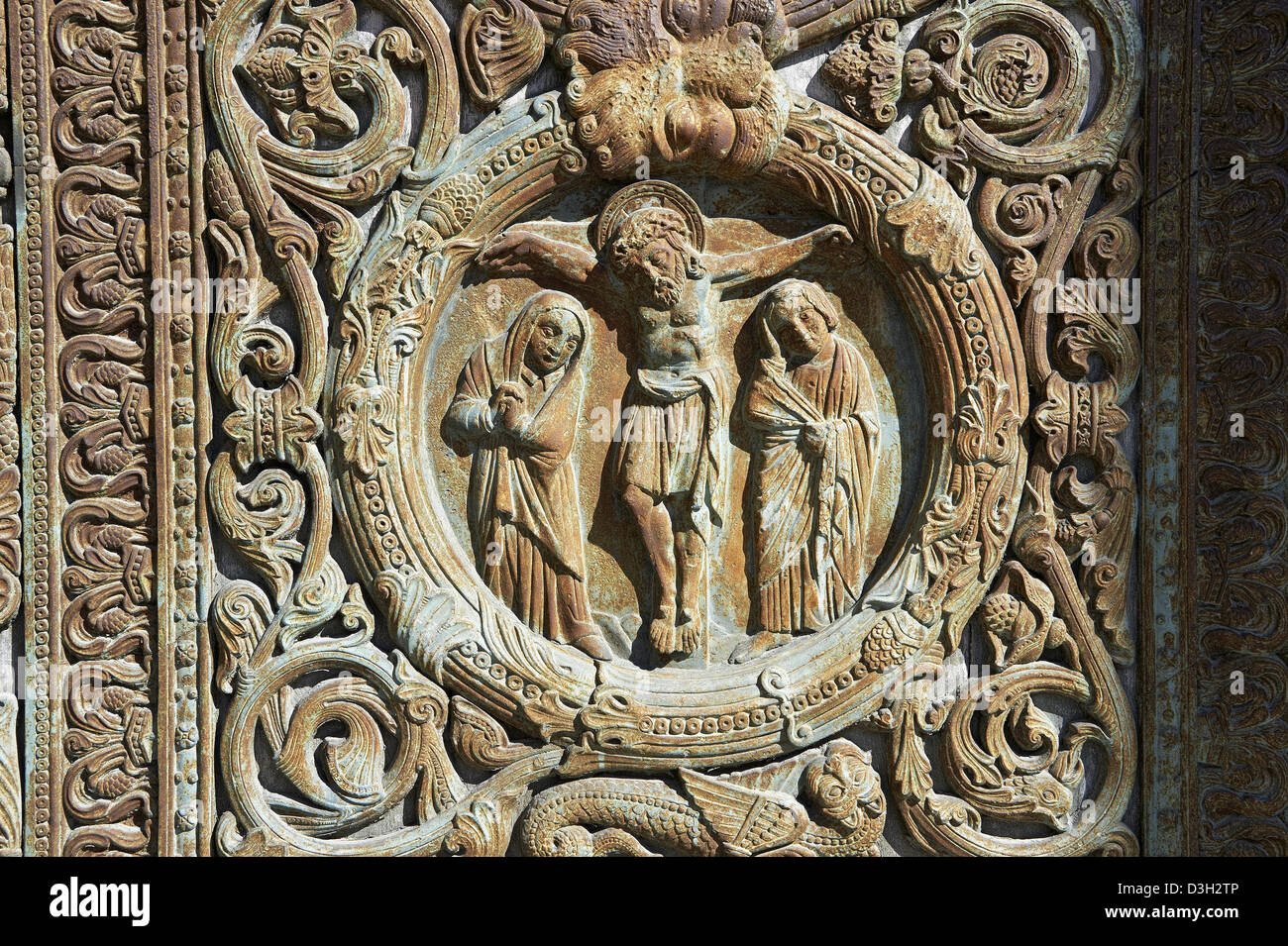 Bas relief of the crucifiction of Christ from the Gothic doors of the ...