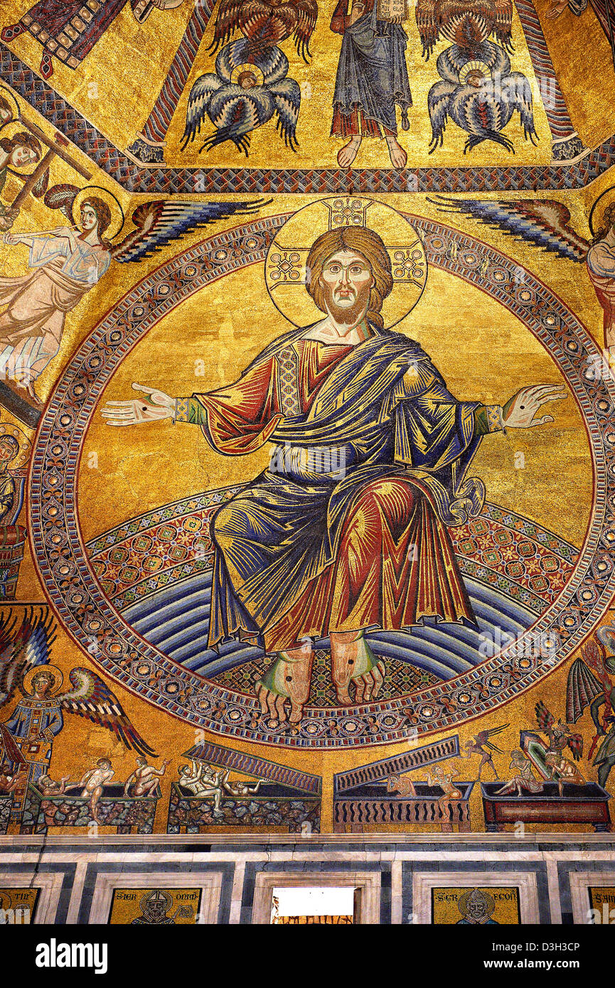 Medieval mosiacs of Jesus Christ in the Bapistry of Florence ...