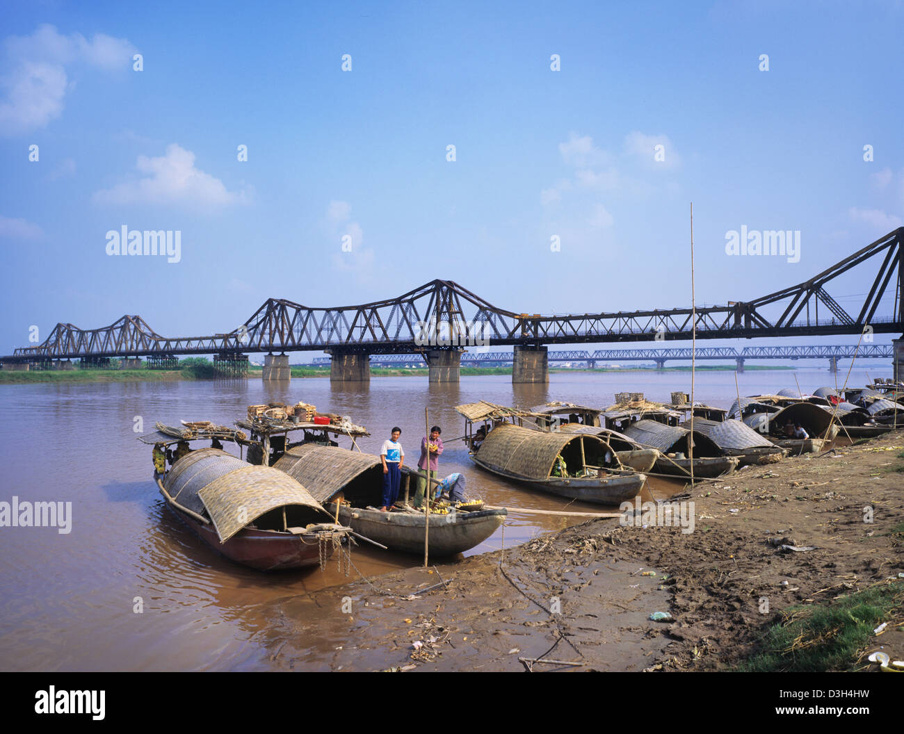Vietnam, Hanoi, Long Bien Bridge at the Red River has been a frequent ...
