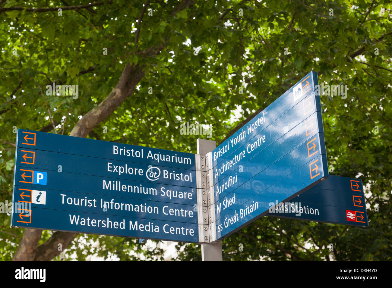 Signpost to local places of interest, Bristol, England Stock Photo - Alamy