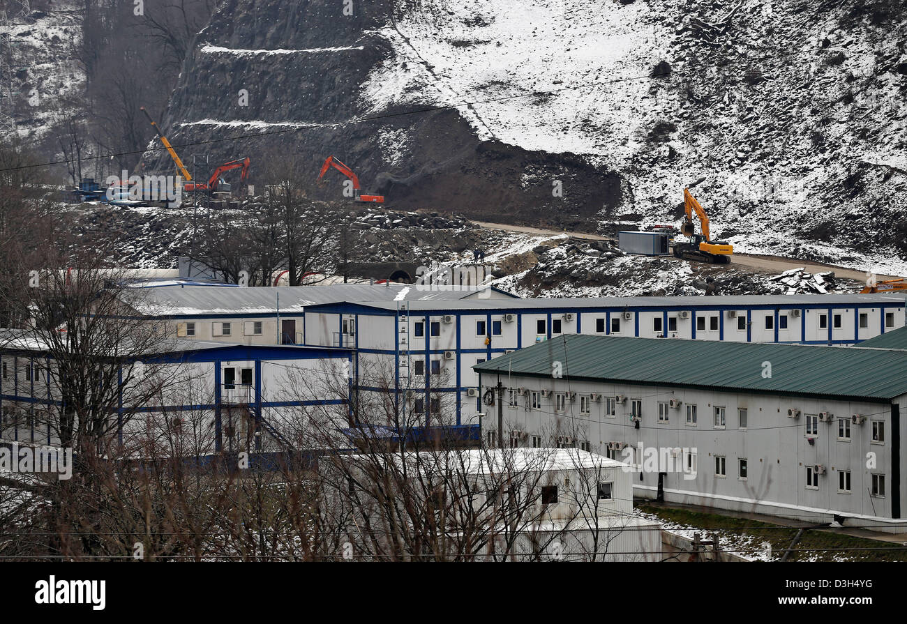 A view of an improvised container village in the Krasnaja Polyana ...