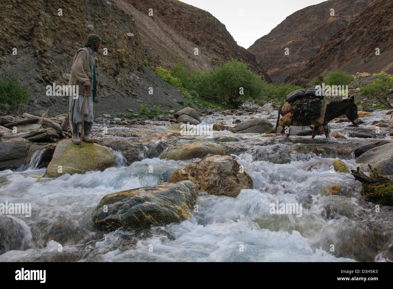 Crossing a river in the Wakhan Corridor, Badakhshan, Afghanistan Stock ...