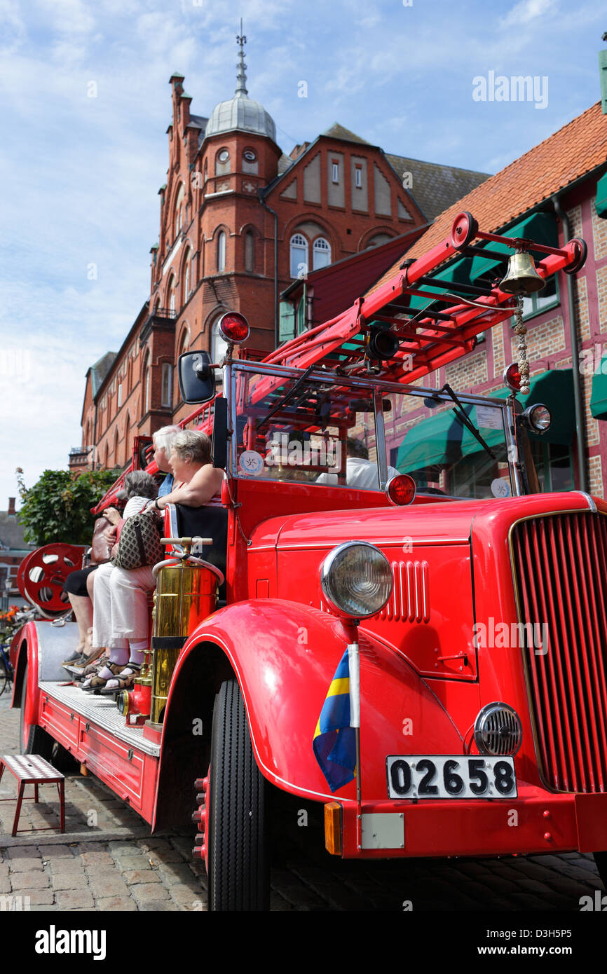 Ystad, Sweden, historic red fire truck as a tourist attraction Stock ...