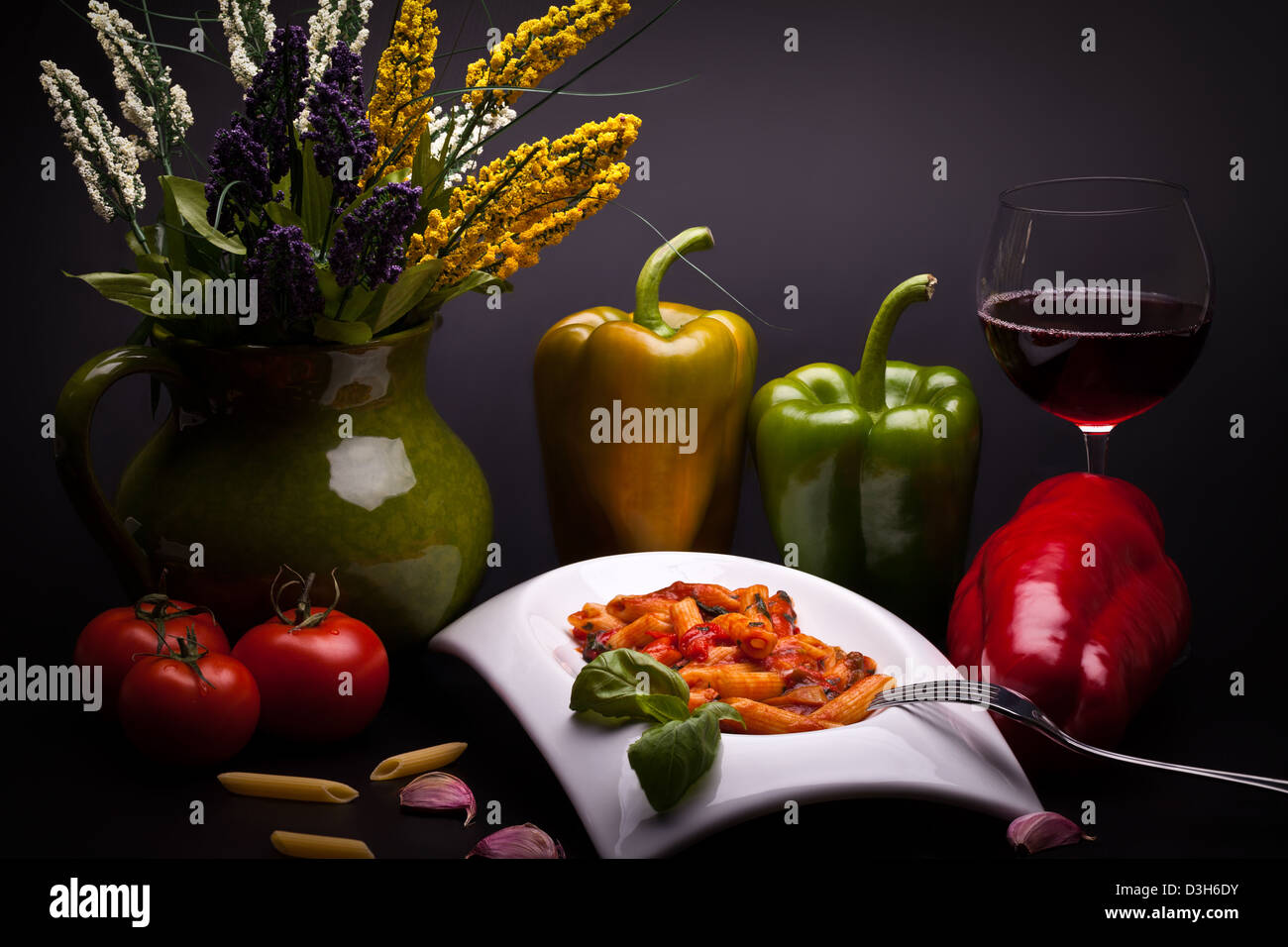 Still Life With Peperoni And Pasta Stock Photo - Alamy