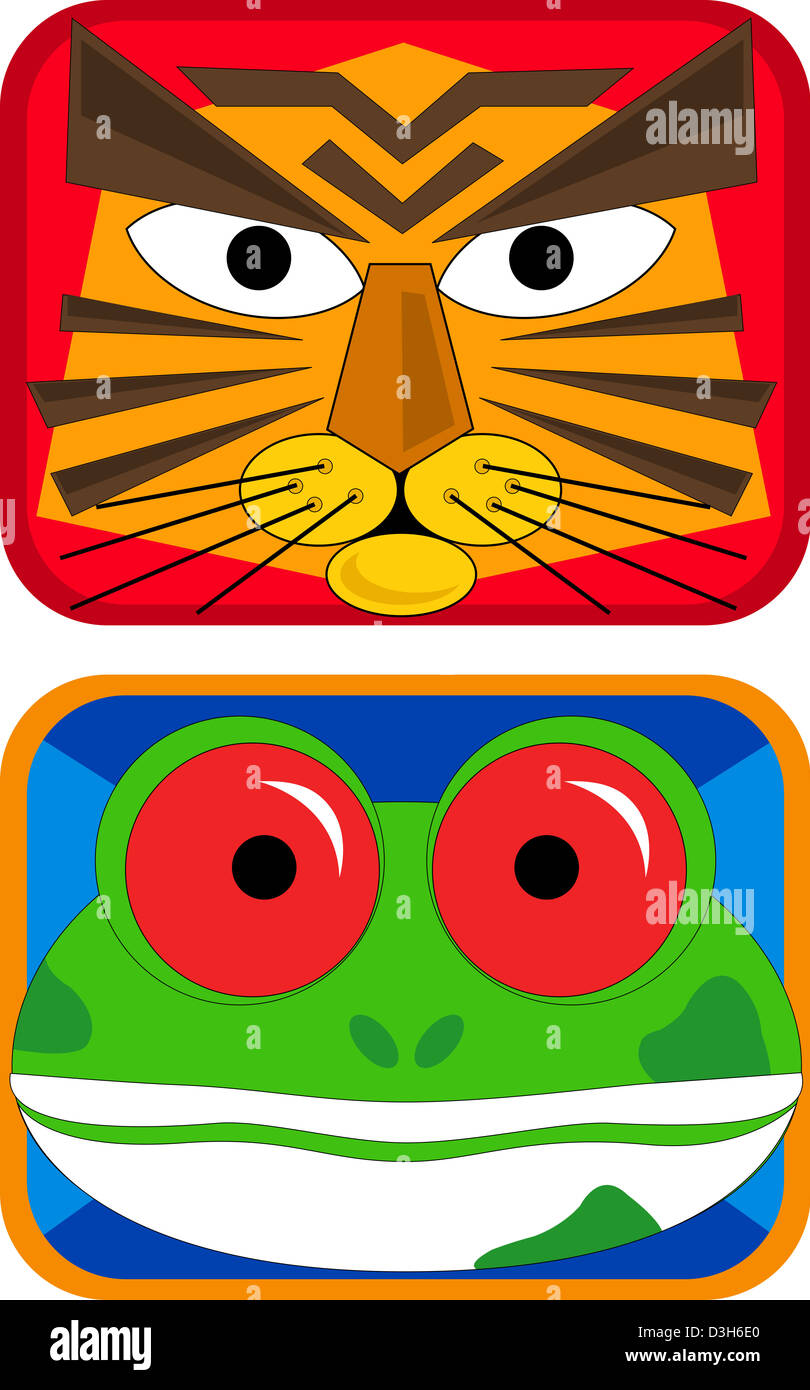Illustrations of Tiger and Frog Masks Stock Photo - Alamy