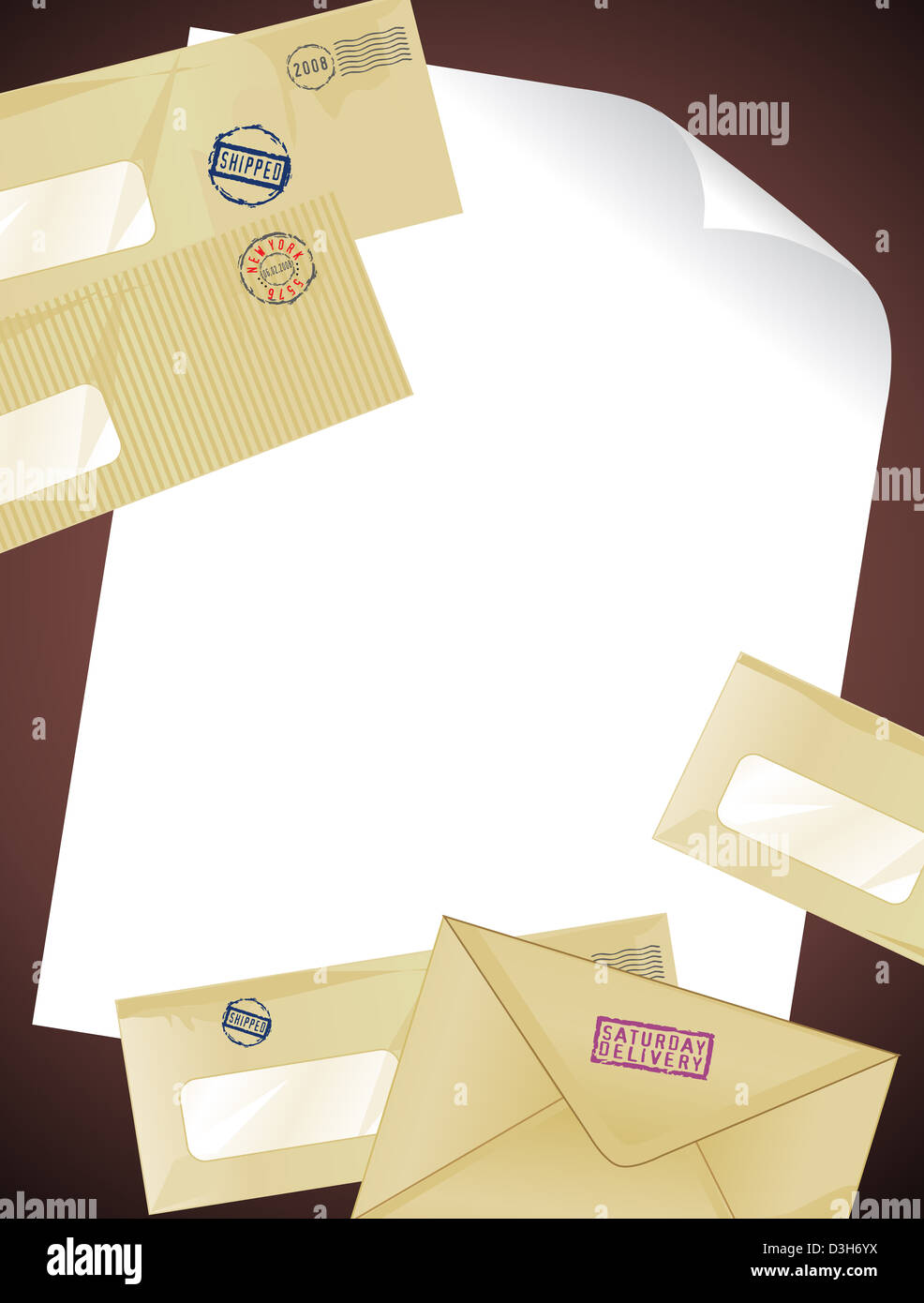 Background with envelopes and a blank paper Stock Photo - Alamy