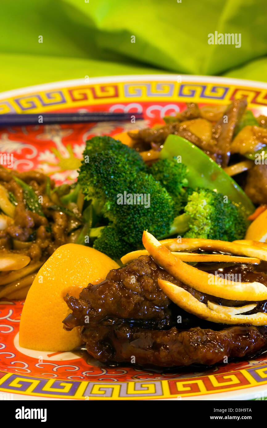 Three Flavored Beef entree Chinese food Stock Photo - Alamy