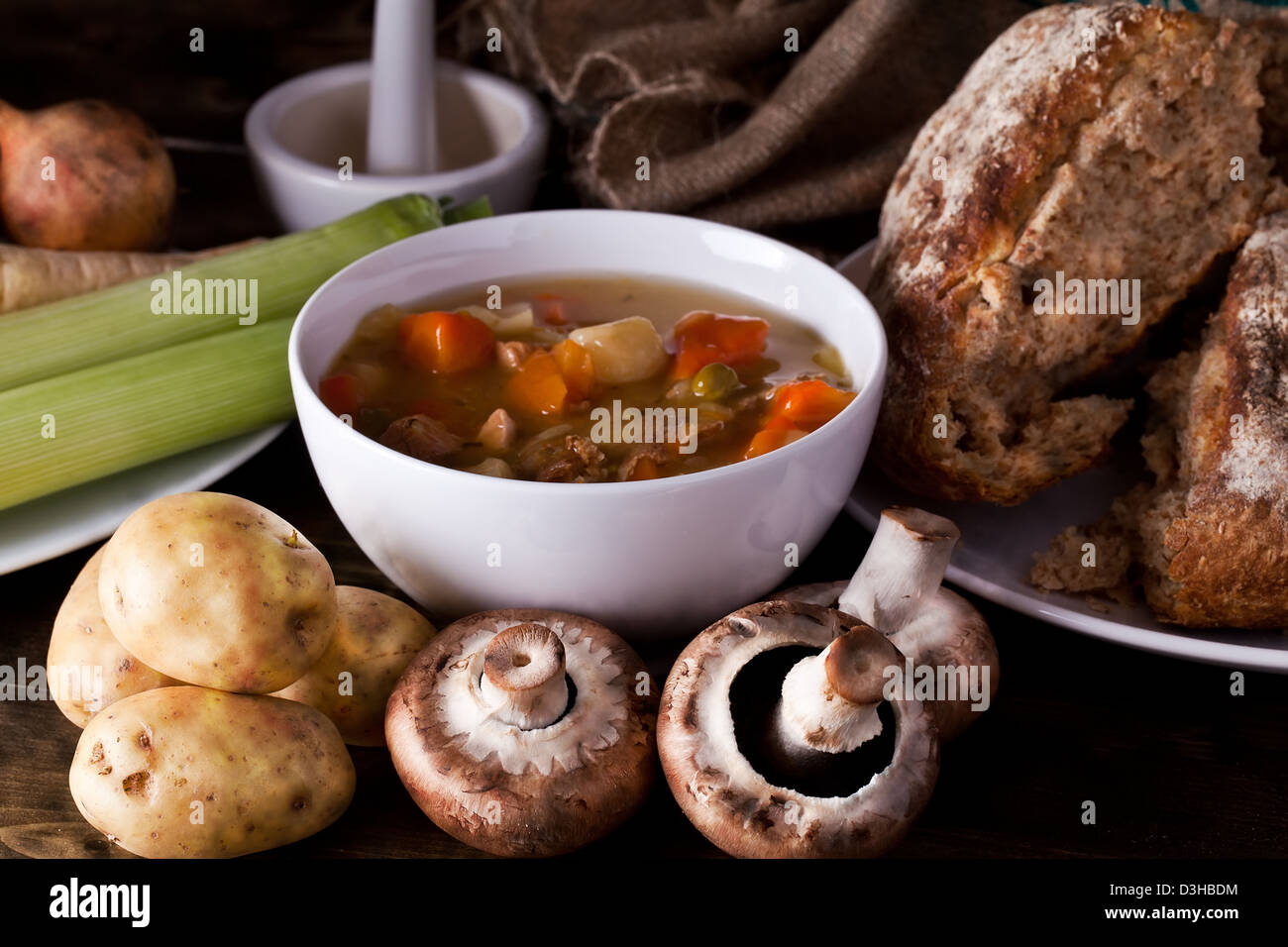 Soup with brown bread hi-res stock photography and images - Alamy