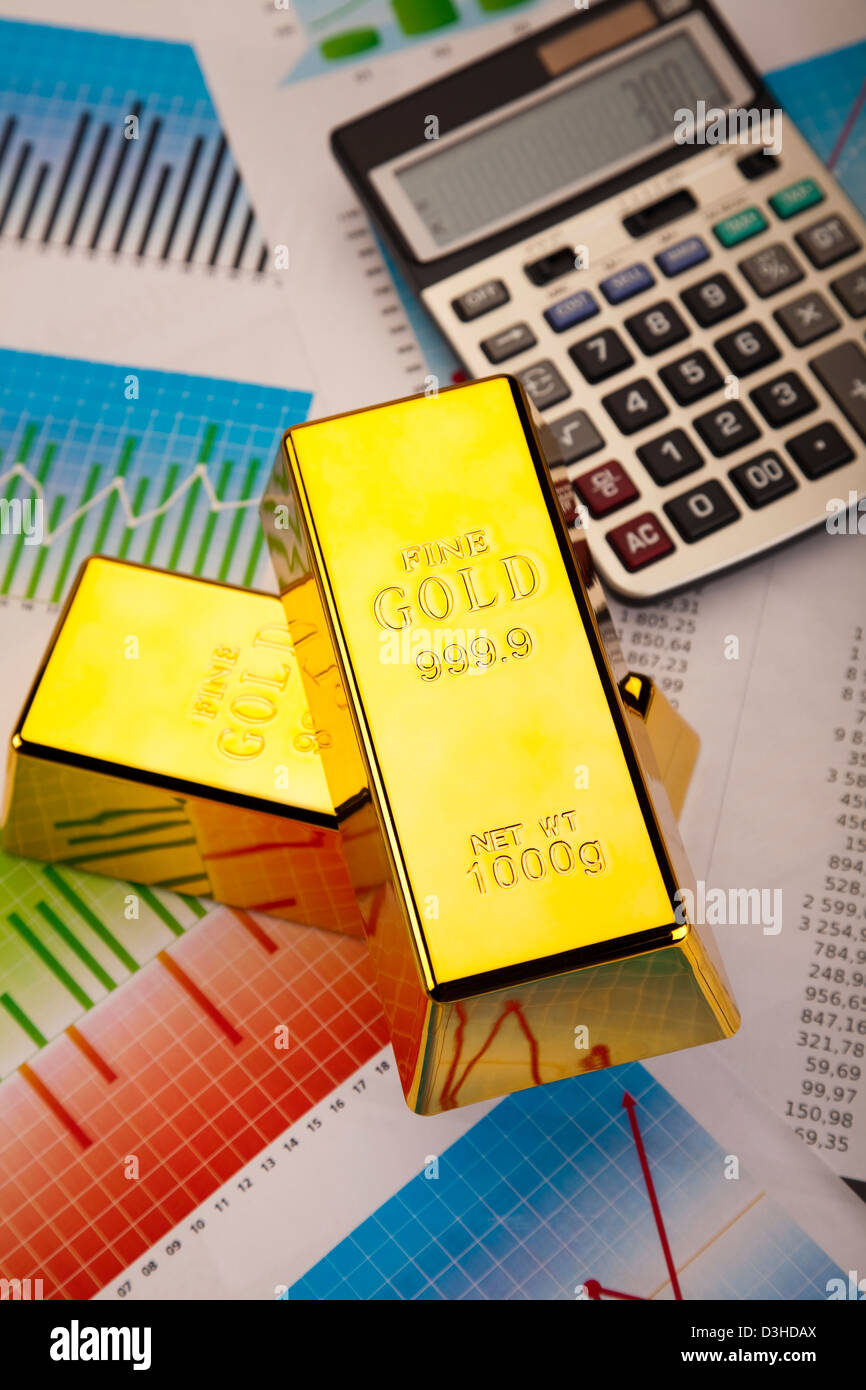 Gold bars with a linear graph Stock Photo - Alamy
