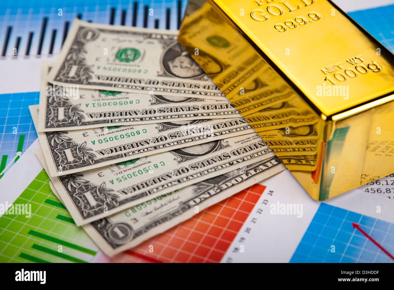 Financial indicators,Chart,Gold bar,money Stock Photo - Alamy