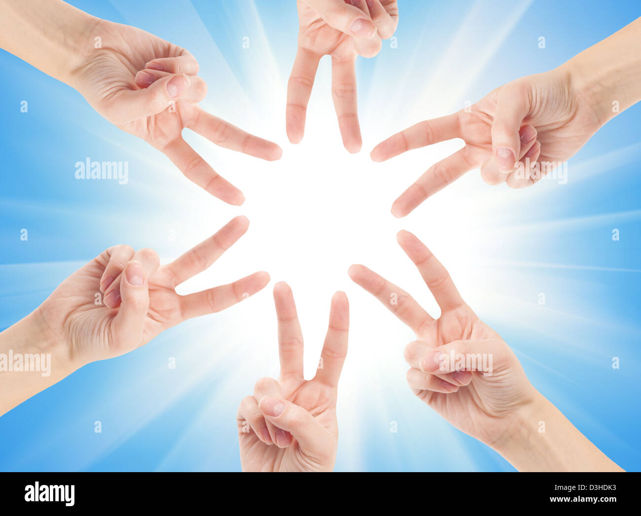 Hands of teamwork , forming the star shape Stock Photo - Alamy