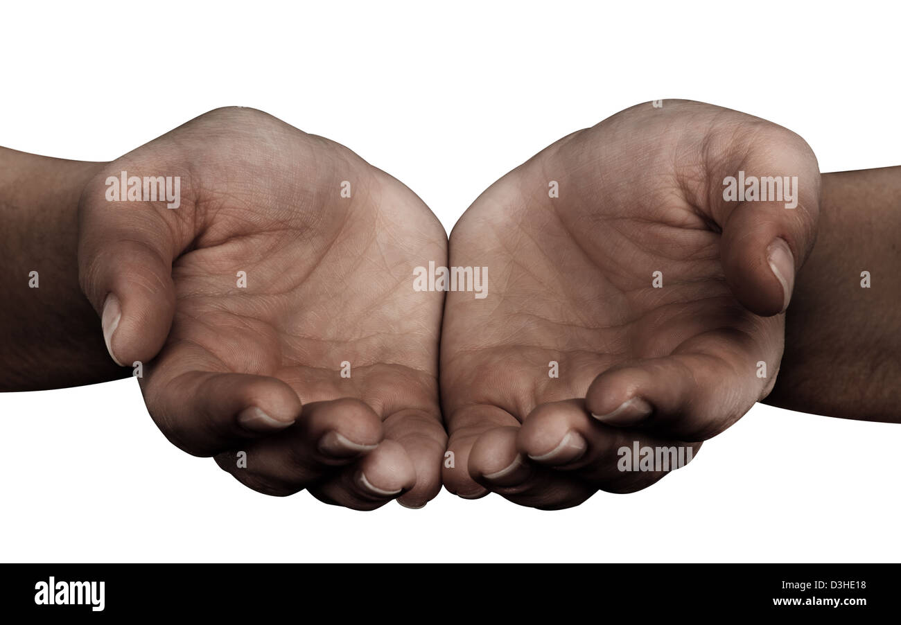 Woman giving hands isolated on white background Stock Photo - Alamy
