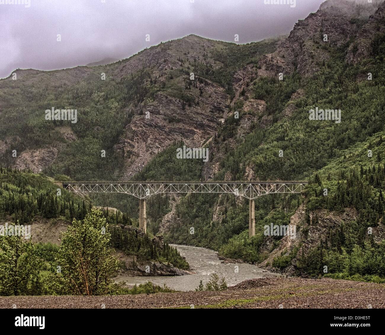 June 26, 2012 - Denali Borough, Alaska, US - A bridge over the Nenana ...