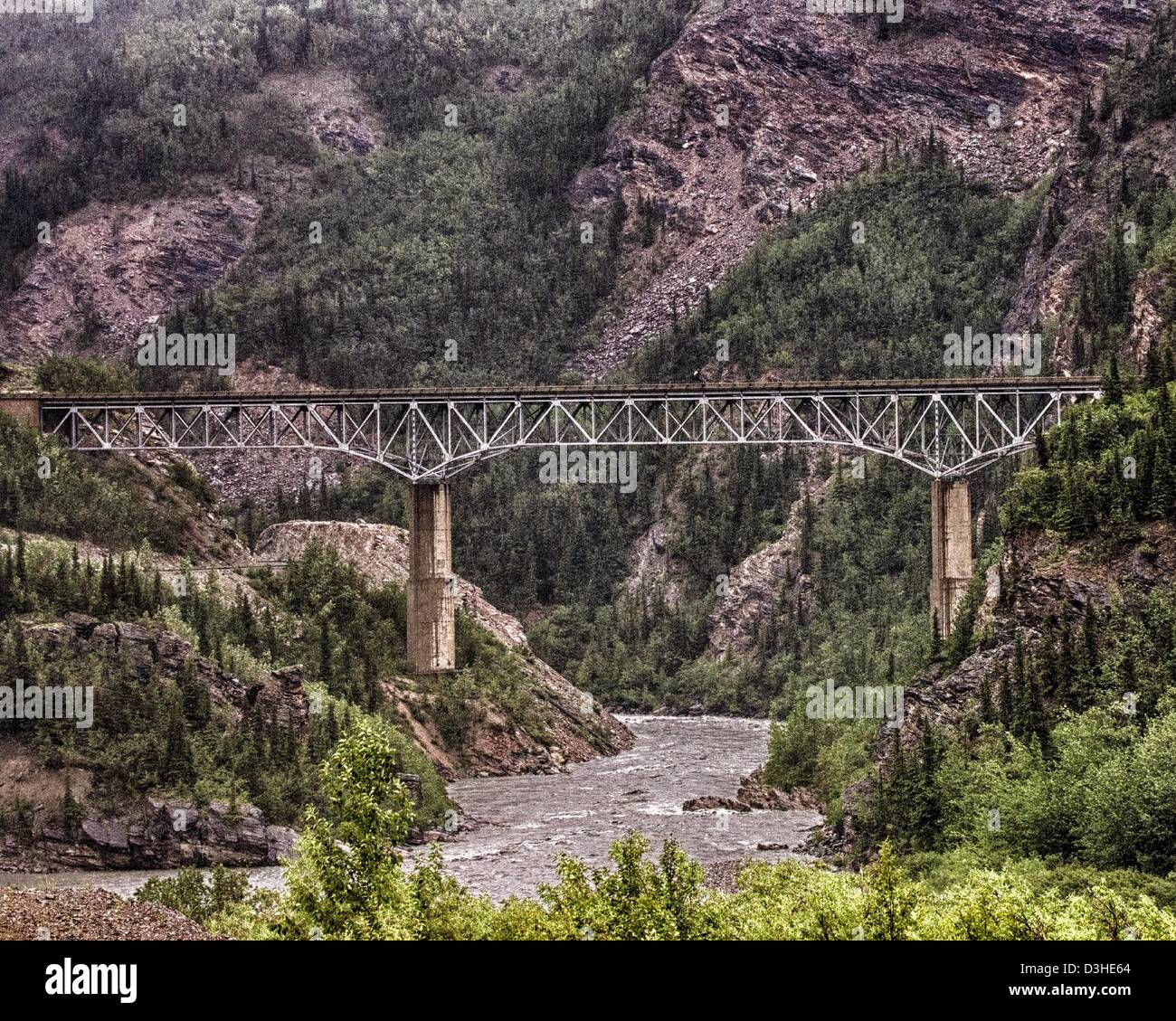 June 26, 2012 - Denali Borough, Alaska, US - A bridge over the Nenana ...