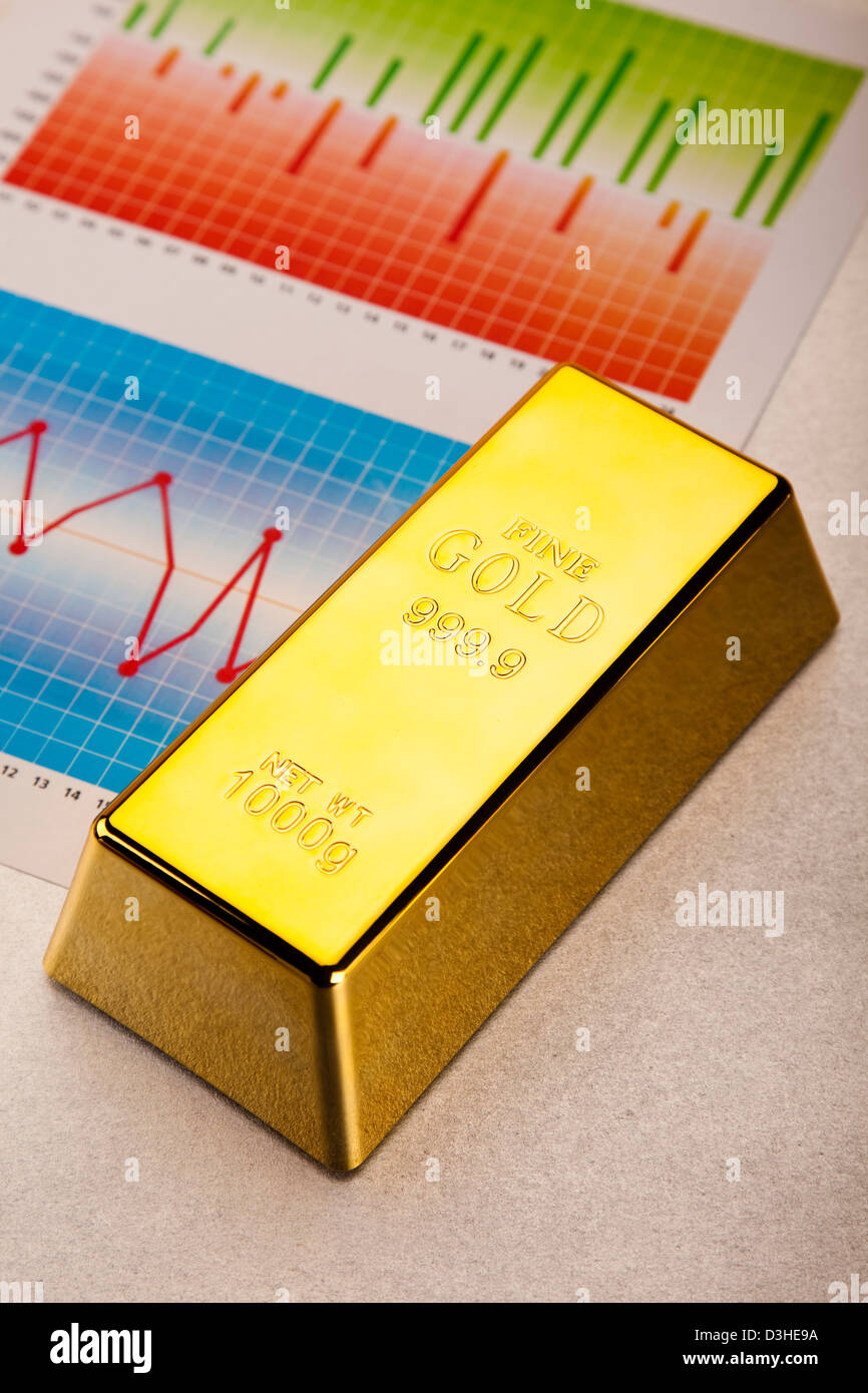 Gold bars with a linear graph Stock Photo - Alamy