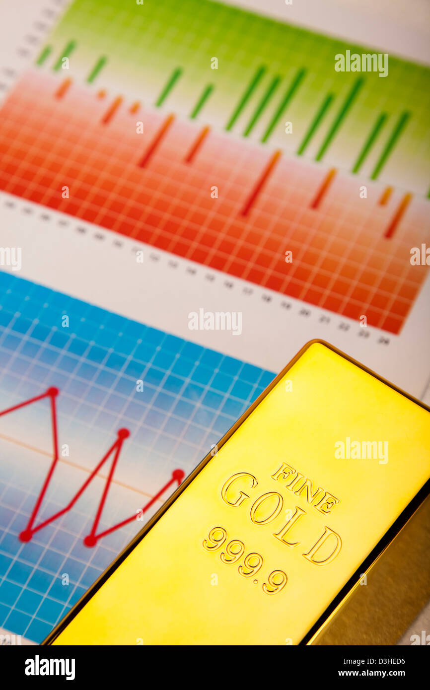 Gold bars with a linear graph Stock Photo - Alamy