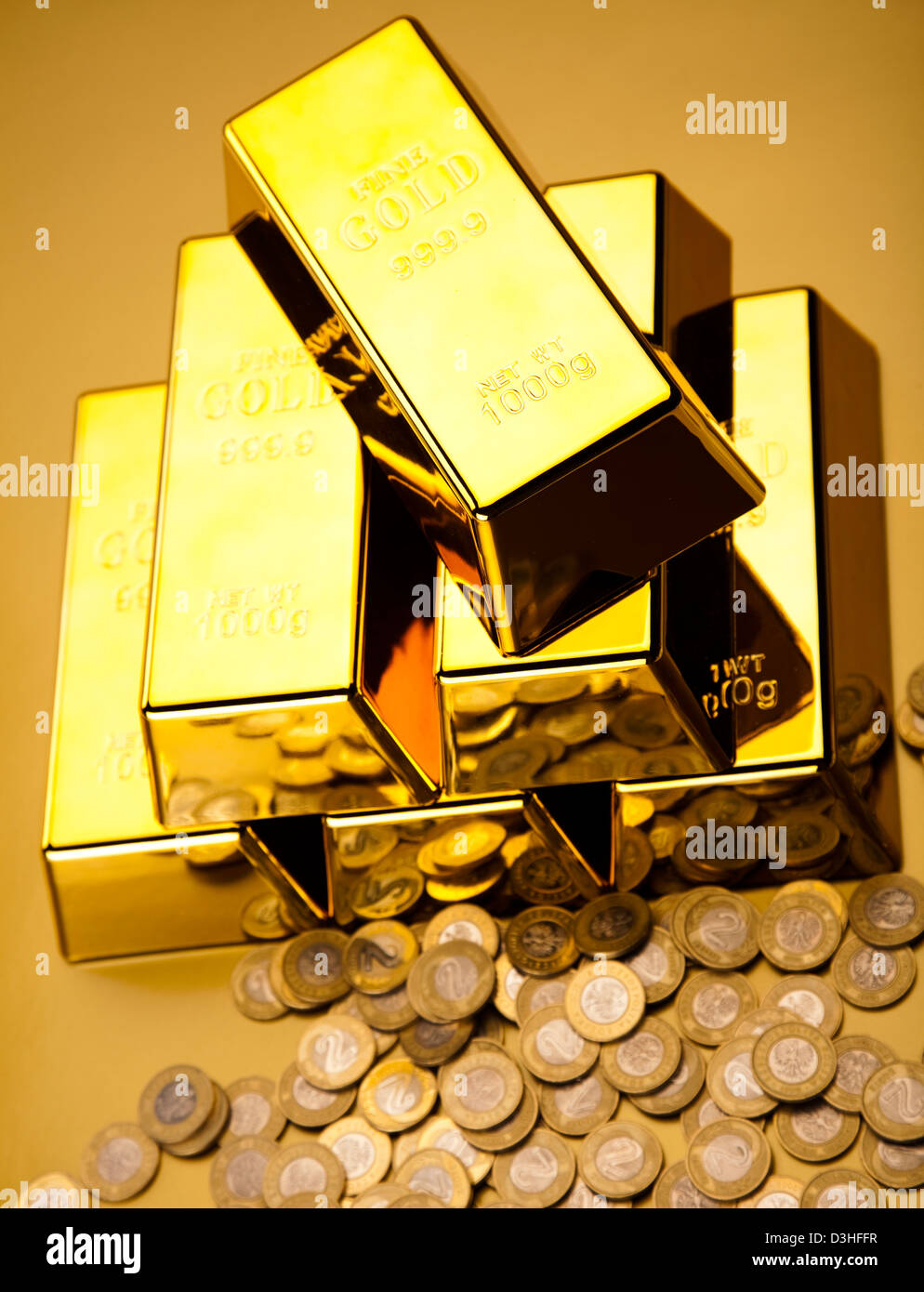 Gold bullion with coins Stock Photo - Alamy