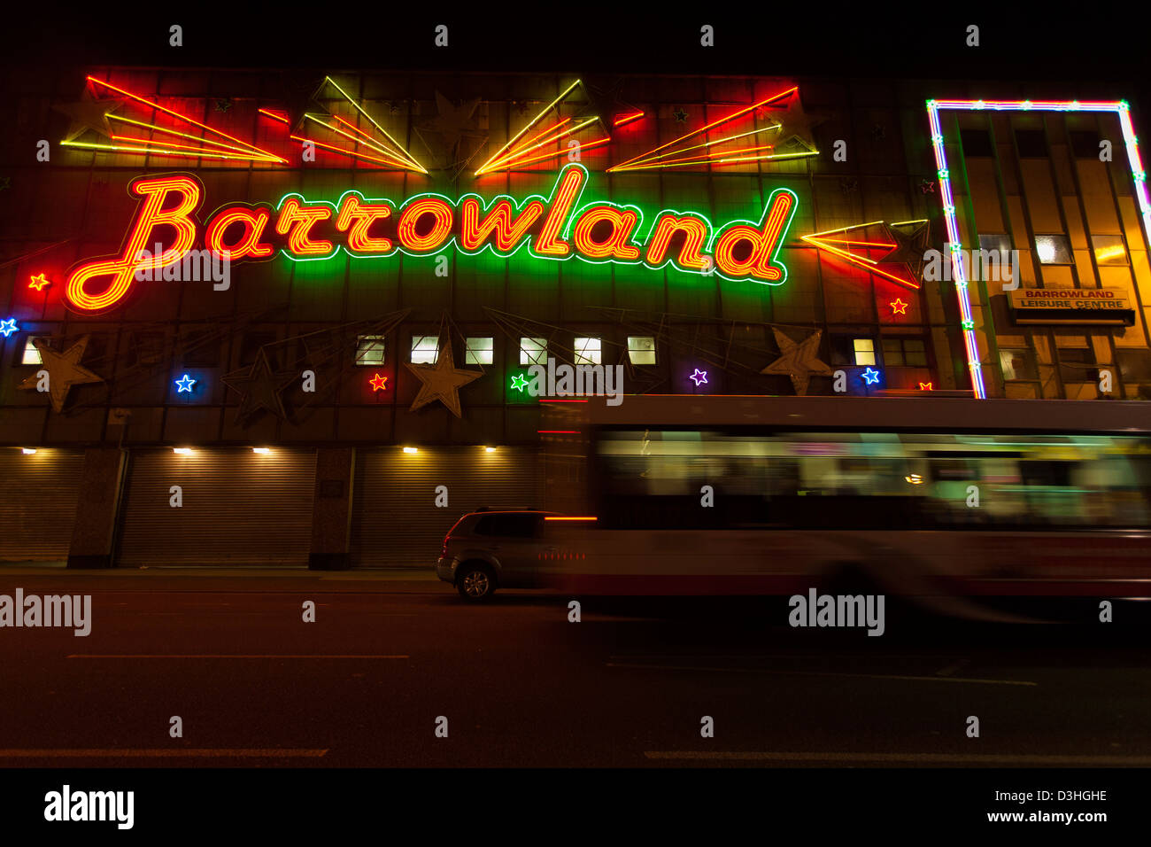 An illuminated sign for Barrowland Ballroom at night in Glasgow ...