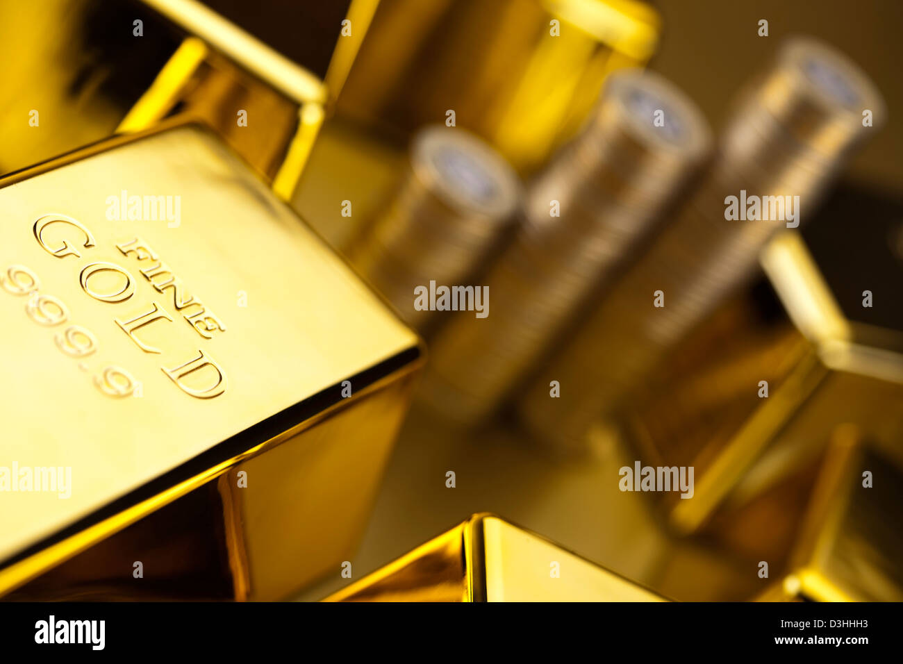 Gold bullion with coins Stock Photo - Alamy