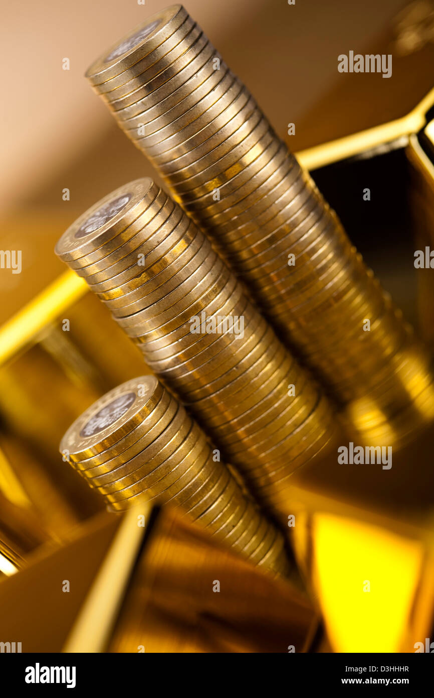 Gold bullion with coins Stock Photo - Alamy