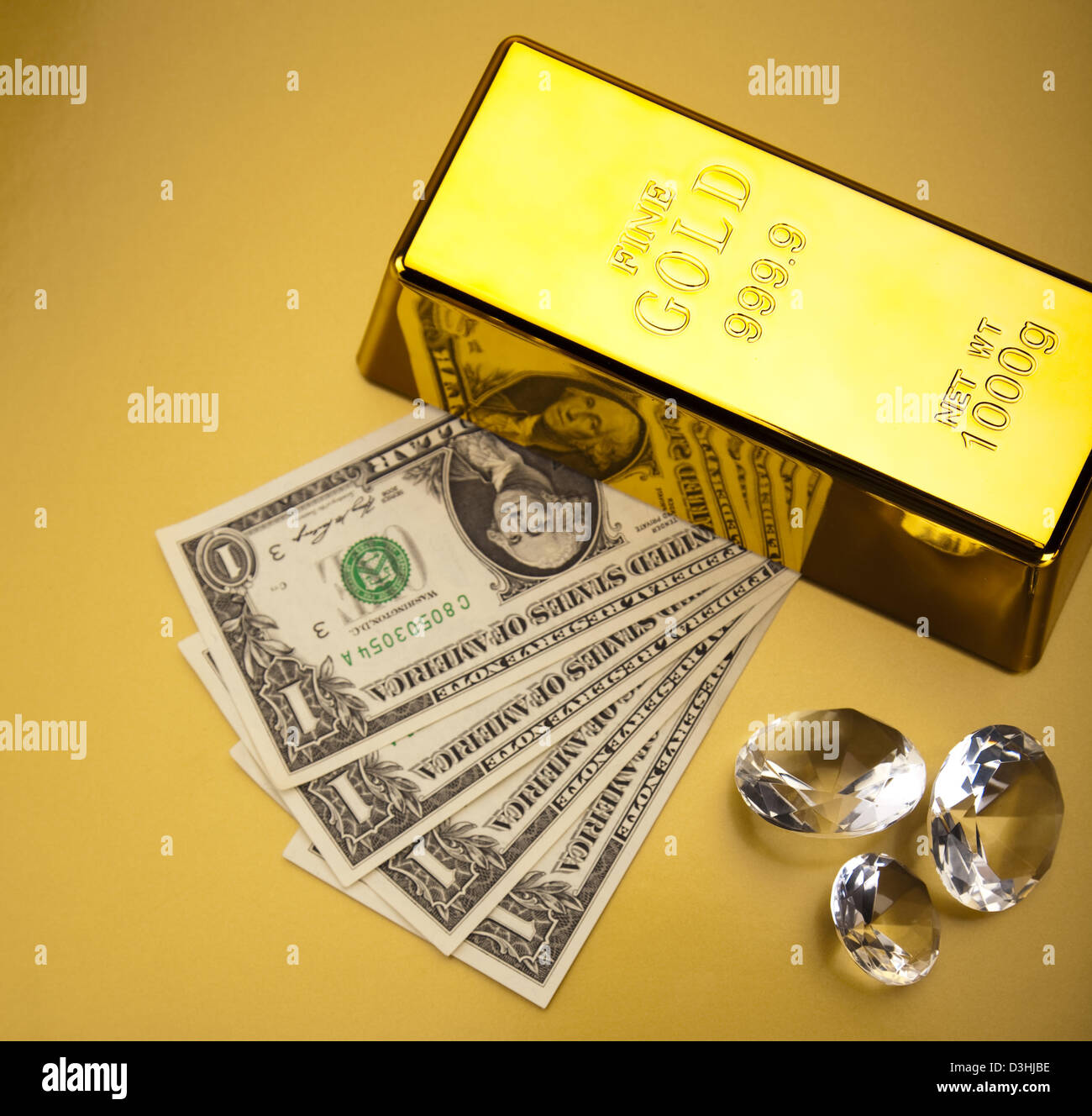 Diamond,money and gold Stock Photo - Alamy