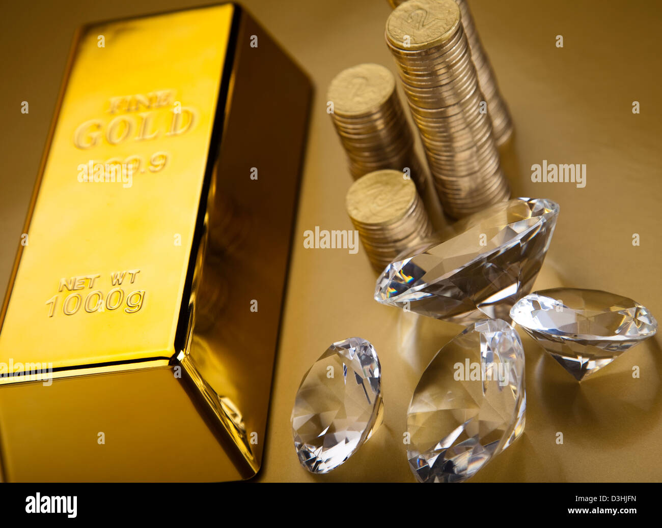 Diamond, money and gold Stock Photo - Alamy