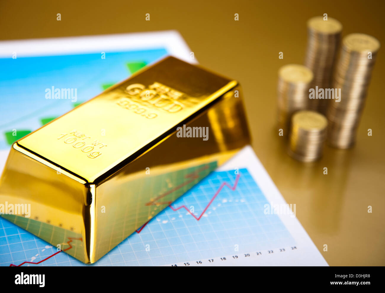 Financial indicators,Chart,Gold bar,money Stock Photo - Alamy