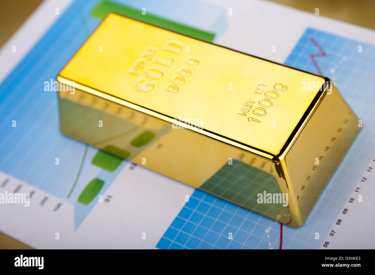 Gold bars with a linear graph Stock Photo - Alamy