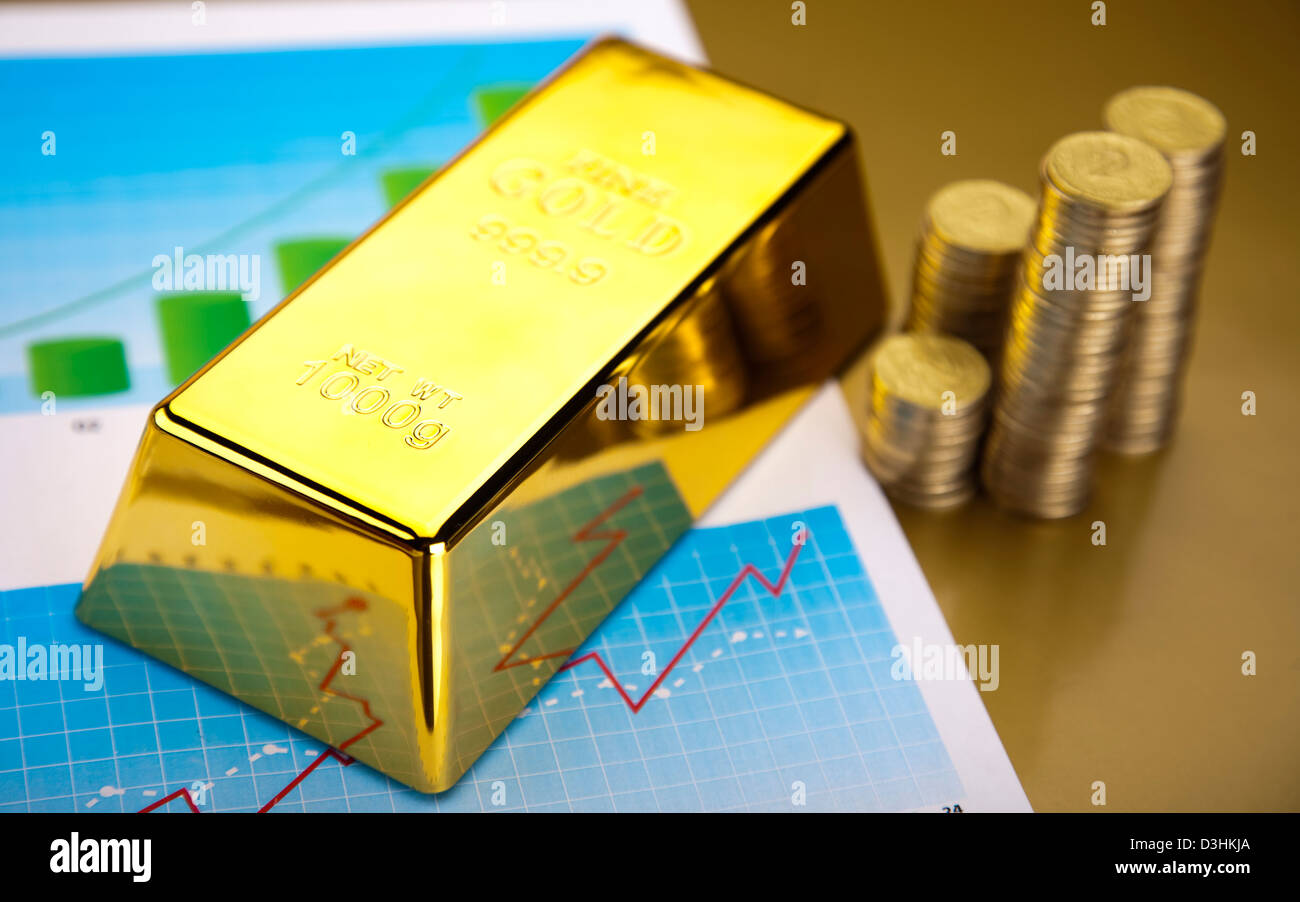 Financial indicators,Chart,Gold bar,money Stock Photo - Alamy