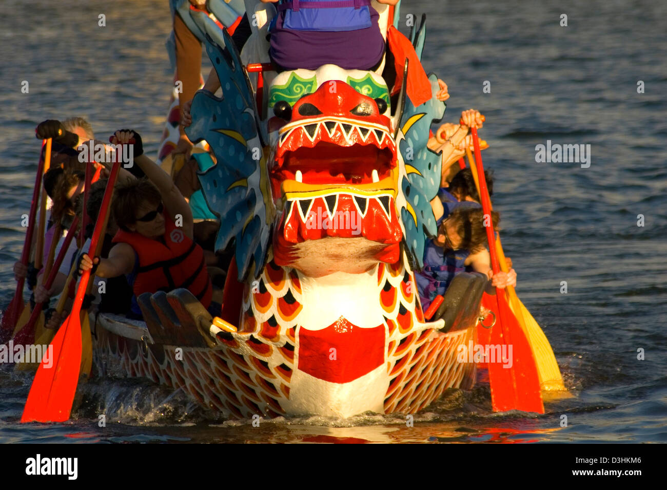 Dragon boats on Willamette River during Rose Festival, Portland, Oregon ...