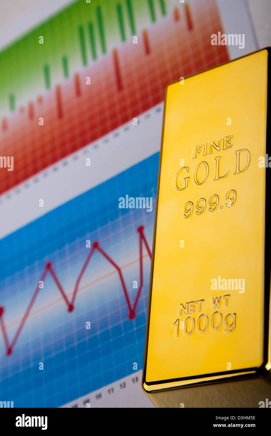 Gold bars with a linear graph Stock Photo - Alamy